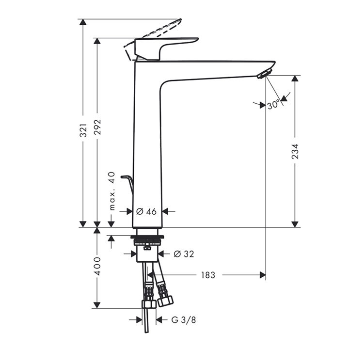 HANSGROHE miscelatore lavabo alto 240 TALIS E 71716000 - Rubinetteria.com